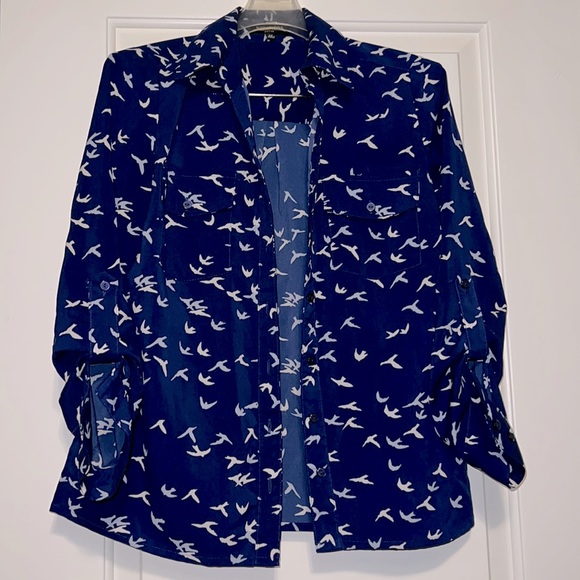 Notations | Tops | Vintage Navy Sparrow Bird Button Down Blue Blouse ...